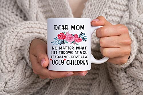 Qsavet Mom No Matter What/Ugly Children Funny Coffee Mug, Mothers Day Gifts for Mom, Gag Gifts for Mom from Kids, Birthday Gifts for Mother, Gift Idea for Mom from Daughter, Son - 11oz Novelty Cup