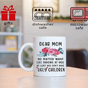 Qsavet Mom No Matter What/Ugly Children Funny Coffee Mug, Mothers Day Gifts for Mom, Gag Gifts for Mom from Kids, Birthday Gifts for Mother, Gift Idea for Mom from Daughter, Son - 11oz Novelty Cup