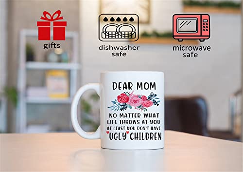 Qsavet Mom No Matter What/Ugly Children Funny Coffee Mug, Mothers Day Gifts for Mom, Gag Gifts for Mom from Kids, Birthday Gifts for Mother, Gift Idea for Mom from Daughter, Son - 11oz Novelty Cup