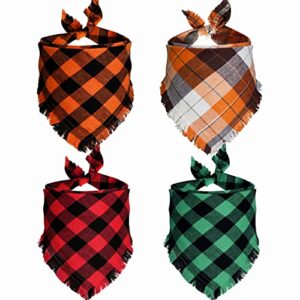 jotfa 4 pack halloween thanksgiving day christmas dog bandanas, holiday plaid dog puppy bandana with tassel edge dog costume for small medium large dogs pets