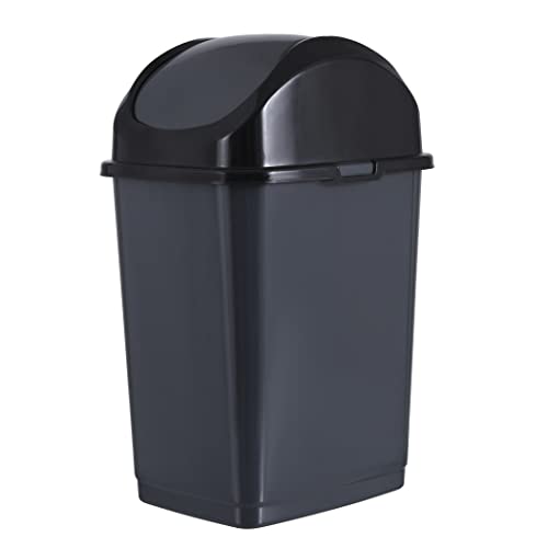 Superio Kitchen Trash Can with Swing Top Lid 9 Gallon Slim Waste Bin 37 Qt Sturdy Plastic Garbage Can Medium Recycling Bin for Office, Bathroom, Under Counter, Dorm, Bedroom (Dark Grey-2 Pack)