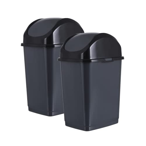 Superio Kitchen Trash Can with Swing Top Lid 9 Gallon Slim Waste Bin 37 Qt Sturdy Plastic Garbage Can Medium Recycling Bin for Office, Bathroom, Under Counter, Dorm, Bedroom (Dark Grey-2 Pack)