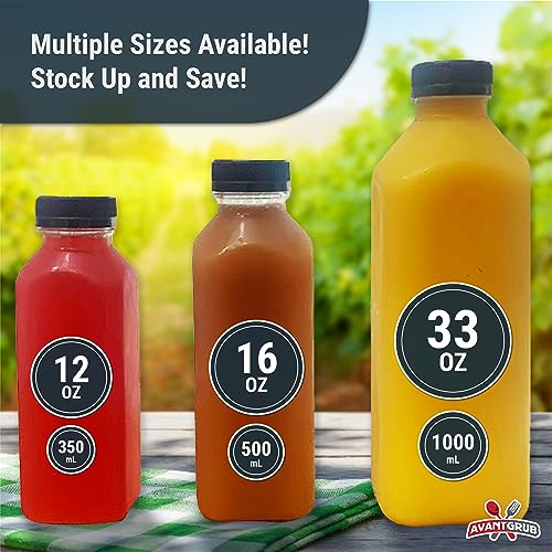 Professional Grade Empty 16.9 Oz Plastic Juice Bottles with Black Caps 20 Pk for Orange, Apple, Cranberry and Other Fruit Juices, Smoothies or Beverage Blends. Reusable PET Drink Juicing Container.