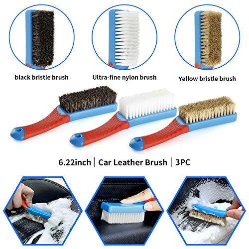 HORDALOR 17Pcs Car Interior Detailing Kit with Windshield Cleaning Tool, Detailing Brush Set, Leather & Textile Car Interior Brush,Car Duster, Car Interior Cleaning Kit,Complete Car Interior Care Kit