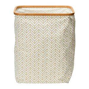 Household Essentials Bamboo Rimmed Rectangle Krush Hamper with Cutout Handles, Tan Chevron