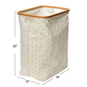 Household Essentials Bamboo Rimmed Rectangle Krush Hamper with Cutout Handles, Tan Chevron