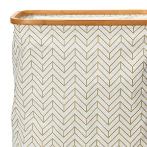 Household Essentials Bamboo Rimmed Rectangle Krush Hamper with Cutout Handles, Tan Chevron