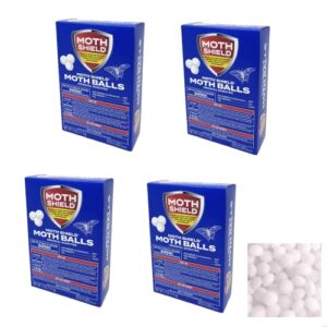 mothshield 4 pack old fashioned original moth balls, carpet beetles, kills clothes moth, repellent closet clothes protector, no clinging odor(approx:100 balls), white