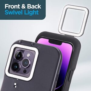 LuMee Flip - iPhone 14 Pro Case - Illuminated Flashlight Phone Cover with Front & Rear LED Light Up - Rechargeable Selfie Case with Flippable Dual Side Light, Adjustable Brightness - Matte Black