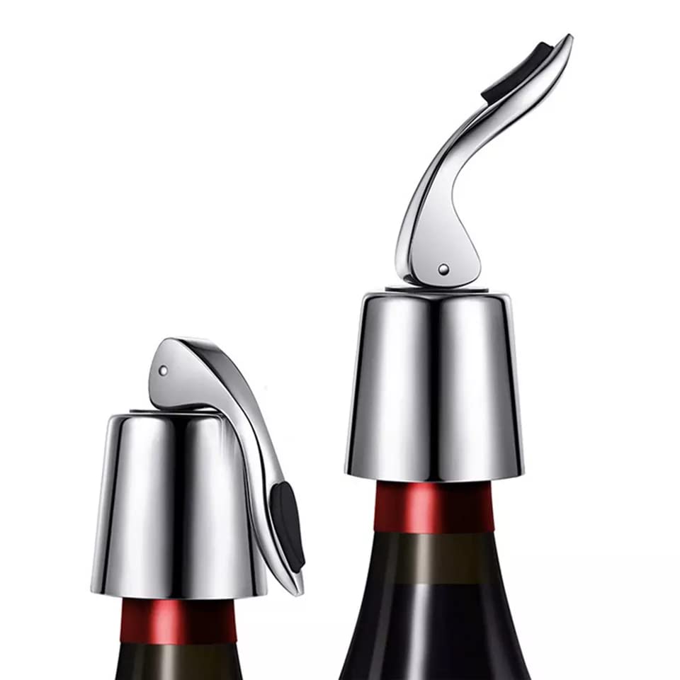 Wine Stoppers for Wine Bottles with Stainless Steel Vacuum Wine Bottle Stopper with Silicone Reusable Wine Corks, Leak proof Keep Fresh Suitable for Red&White Bottle (2 PACK)