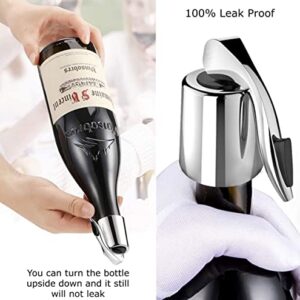 Wine Stoppers for Wine Bottles with Stainless Steel Vacuum Wine Bottle Stopper with Silicone Reusable Wine Corks, Leak proof Keep Fresh Suitable for Red&White Bottle (2 PACK)