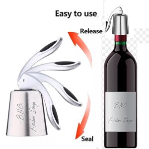 Wine Stoppers for Wine Bottles with Stainless Steel Vacuum Wine Bottle Stopper with Silicone Reusable Wine Corks, Leak proof Keep Fresh Suitable for Red&White Bottle (2 PACK)