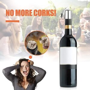 Wine Stoppers for Wine Bottles with Stainless Steel Vacuum Wine Bottle Stopper with Silicone Reusable Wine Corks, Leak proof Keep Fresh Suitable for Red&White Bottle (2 PACK)