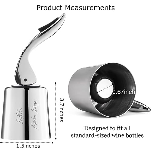 Wine Stoppers for Wine Bottles with Stainless Steel Vacuum Wine Bottle Stopper with Silicone Reusable Wine Corks, Leak proof Keep Fresh Suitable for Red&White Bottle (2 PACK)