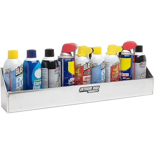 Extreme Max 5001.6194 Wall-Mount Aluminum Aerosol Storage Shelf for Enclosed Trailer Shop Garage Storage - 8-Can Capacity, Silver