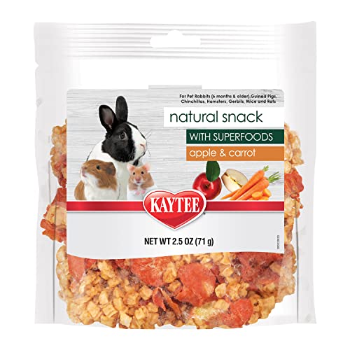 Kaytee Natural Snack with Superfoods For Pet Guinea Pigs, Rabbits, Hamsters, and Other Small Animals, Apple & Carrot, 2.5 Ounces