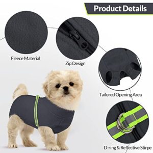 SAWMONG Fleece Dog Vest, Zipper Up Dog Coat Turtleneck Sweater with Harness for Small Medium Dogs, Warm Dog Surgery Recovery Suit, E-Collar Alternative for Male Female Dog,Grey L