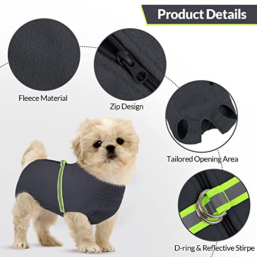 SAWMONG Fleece Dog Vest, Zipper Up Dog Coat Turtleneck Sweater with Harness for Small Medium Dogs, Warm Dog Surgery Recovery Suit, E-Collar Alternative for Male Female Dog,Grey L