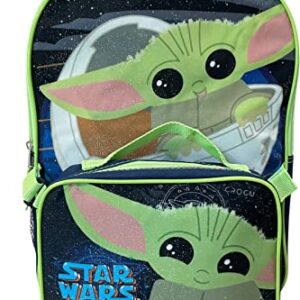 Fast Forward Star Wars The Mandalorian Baby Yoda 15 Inch Kids Backpack With Removable Lunch Box (Grey-Navy-Green)