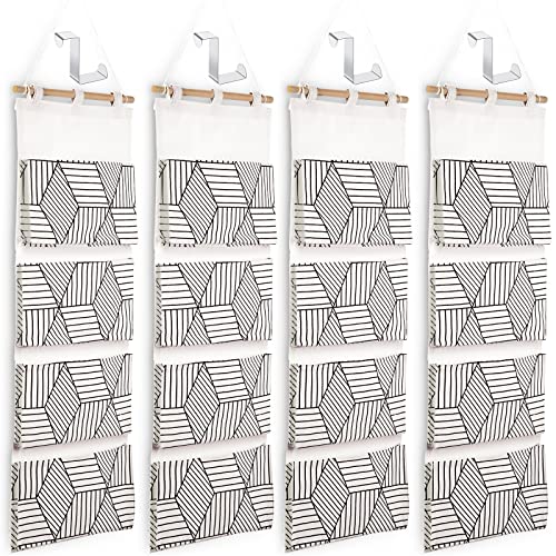 Shappy 4 Pcs Over Door Hanging Organizer Storage Bags Waterproof Canvas Wall Mount Closet with Pockets and Hooks Multi Functional for Bedroom Bathroom Magazine, Black Beige