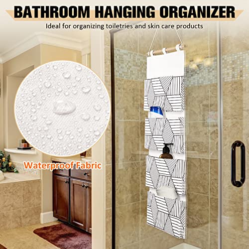 Shappy 4 Pcs Over Door Hanging Organizer Storage Bags Waterproof Canvas Wall Mount Closet with Pockets and Hooks Multi Functional for Bedroom Bathroom Magazine, Black Beige