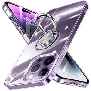 guuboly crystal clear iphone 14 pro max case - 6.7" ring holder kickstand, slim, shock absorption bumper