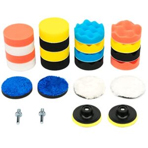 ychow-tech car foam drill 3-inch buffing pad, 24pcs car buffers and polishers kit,buffing pads for drill, car wax buffer for drill car buffer polisher kit for car polishing, waxing, sealing glaze