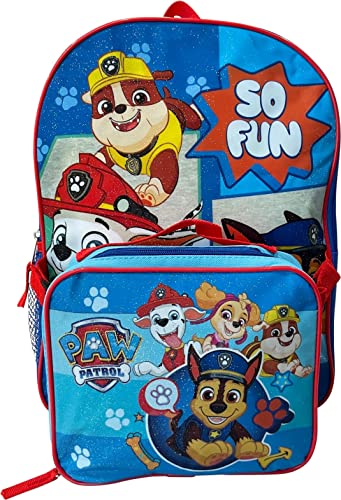 Fast Forward Paw Patrol So Fun 15 Inch Kids Backpack With Removable Lunch Box Set (Blue-Red)