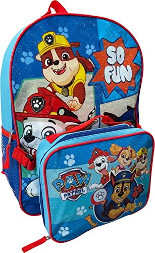 Fast Forward Paw Patrol So Fun 15 Inch Kids Backpack With Removable Lunch Box Set (Blue-Red)