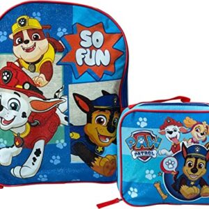 Fast Forward Paw Patrol So Fun 15 Inch Kids Backpack With Removable Lunch Box Set (Blue-Red)