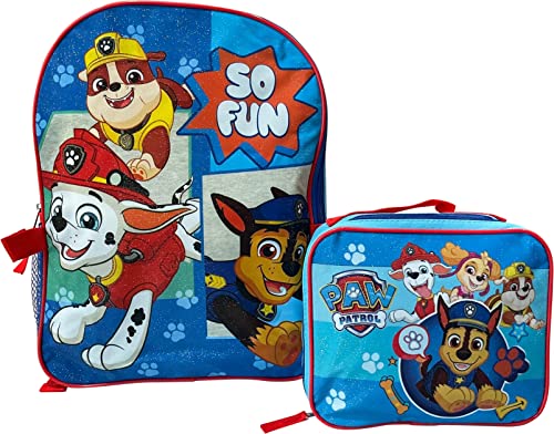 Fast Forward Paw Patrol So Fun 15 Inch Kids Backpack With Removable Lunch Box Set (Blue-Red)