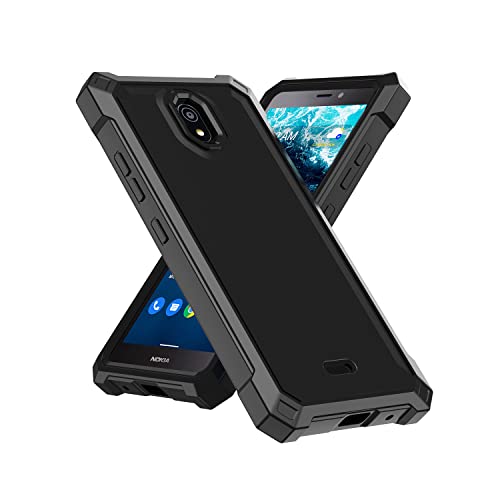 HAIJ for Nokia C100 case, with Tempered Glass Screen Protector 360 Full-Body Soft TPU Bumper Shockproof Silicone Protective Phone Cover Case for Nokia C100 N152DL (Black)