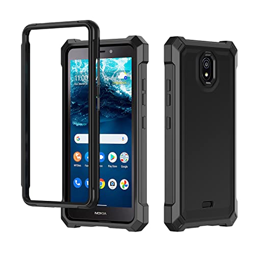 HAIJ for Nokia C100 case, with Tempered Glass Screen Protector 360 Full-Body Soft TPU Bumper Shockproof Silicone Protective Phone Cover Case for Nokia C100 N152DL (Black)