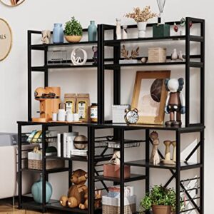 Gizoon Home Kitchen Baker's Rack with Spacious Storage, 5 Tier Versatile Microwave Stand Shelf with Basket & Side Hooks,Free Standing, Sturdy, Durable-Black