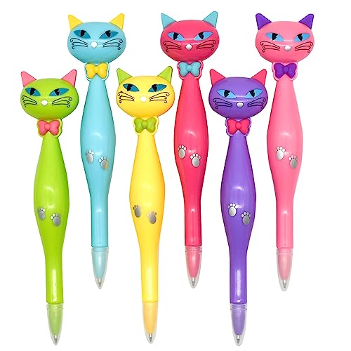 Lopenle 6PCS Cool Cat Ballpoint Pens Pretty Cartoon Cat Pens Novelty Animal Pens With 6 Pieces Refills Black Ink For Kids School Office Birthday Party…