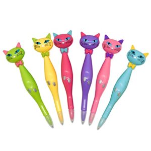 Lopenle 6PCS Cool Cat Ballpoint Pens Pretty Cartoon Cat Pens Novelty Animal Pens With 6 Pieces Refills Black Ink For Kids School Office Birthday Party…