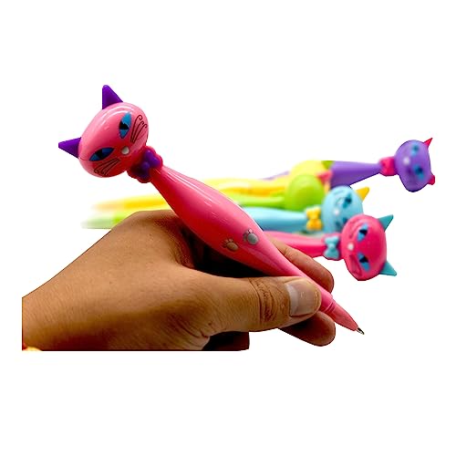 Lopenle 6PCS Cool Cat Ballpoint Pens Pretty Cartoon Cat Pens Novelty Animal Pens With 6 Pieces Refills Black Ink For Kids School Office Birthday Party…