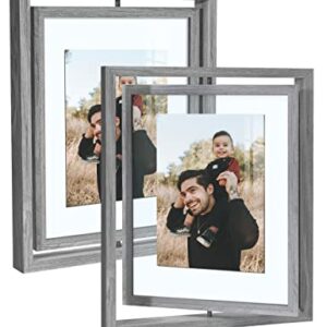 SUMGAR 8x10 𝙋𝙞𝙘𝙩𝙪𝙧𝙚 𝙁𝙧𝙖𝙢𝙚 Gray 𝙍𝙤𝙩𝙖𝙩𝙞𝙣𝙜 Floating Frames Set of 2, Double Sided Picture Frames Wooden Frames for Plants Pressed Flowers Floating Effect Display