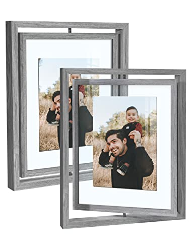 SUMGAR 8x10 𝙋𝙞𝙘𝙩𝙪𝙧𝙚 𝙁𝙧𝙖𝙢𝙚 Gray 𝙍𝙤𝙩𝙖𝙩𝙞𝙣𝙜 Floating Frames Set of 2, Double Sided Picture Frames Wooden Frames for Plants Pressed Flowers Floating Effect Display