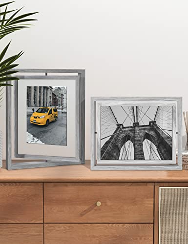 SUMGAR 8x10 𝙋𝙞𝙘𝙩𝙪𝙧𝙚 𝙁𝙧𝙖𝙢𝙚 Gray 𝙍𝙤𝙩𝙖𝙩𝙞𝙣𝙜 Floating Frames Set of 2, Double Sided Picture Frames Wooden Frames for Plants Pressed Flowers Floating Effect Display