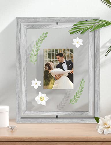 SUMGAR 8x10 𝙋𝙞𝙘𝙩𝙪𝙧𝙚 𝙁𝙧𝙖𝙢𝙚 Gray 𝙍𝙤𝙩𝙖𝙩𝙞𝙣𝙜 Floating Frames Set of 2, Double Sided Picture Frames Wooden Frames for Plants Pressed Flowers Floating Effect Display