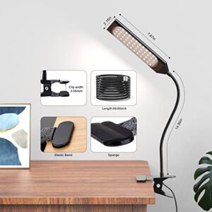 JUANWE LED Desk Lamp Reading Light, Clip on Light, Dimmable Clamp Light with USB Charging Port, 3 Modes & 14 Brightness Levels 5W LED Metal Clip Light, Black