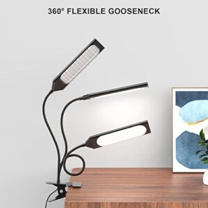 JUANWE LED Desk Lamp Reading Light, Clip on Light, Dimmable Clamp Light with USB Charging Port, 3 Modes & 14 Brightness Levels 5W LED Metal Clip Light, Black