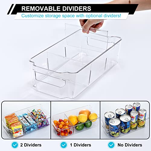 Set of 8 Multiuse Clear Organizing Bins with Removable Dividers - Snack, Food, Pantry Organization and Storage - Fridge Refrigerator Organizer Bins - Stackable Plastic Container for Home, Kitchen, RV