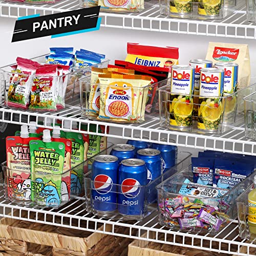 Set of 8 Multiuse Clear Organizing Bins with Removable Dividers - Snack, Food, Pantry Organization and Storage - Fridge Refrigerator Organizer Bins - Stackable Plastic Container for Home, Kitchen, RV