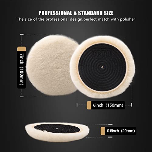 SPTA Wool Buffing Polishing Pads, 3Pcs 6 Inch (150mm) Wool Cutting Pad, Wool Compounding Pad, Wool Buffing and Polishing Pads Wool Buffing Wheel for 6 Inch Car Polisher Compounding, Polishing, Buffing