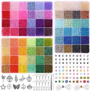 quefe 14400pcs 72 colors, 3mm glass seed beads for bracelet making kit, small beads for jewelry making with letter beads for crafts gifts