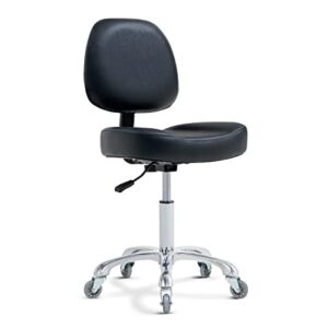 Vanity Rolling Chair Esthetician Shop Stool with Wheels,Ergonomic Lash Armless Office Chair, Desk Chair for Makeup Bedroom Classroom (Black)