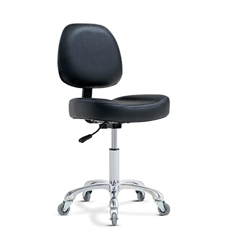 Vanity Rolling Chair Esthetician Shop Stool with Wheels,Ergonomic Lash Armless Office Chair, Desk Chair for Makeup Bedroom Classroom (Black)