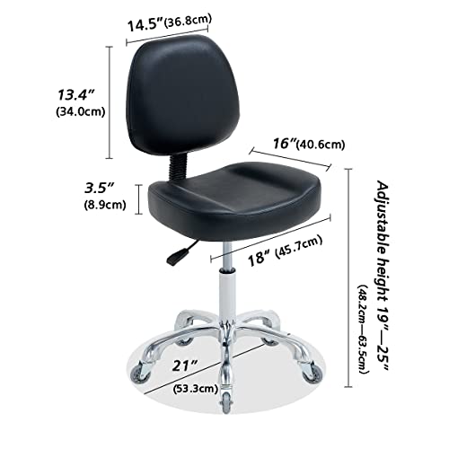 Vanity Rolling Chair Esthetician Shop Stool with Wheels,Ergonomic Lash Armless Office Chair, Desk Chair for Makeup Bedroom Classroom (Black)